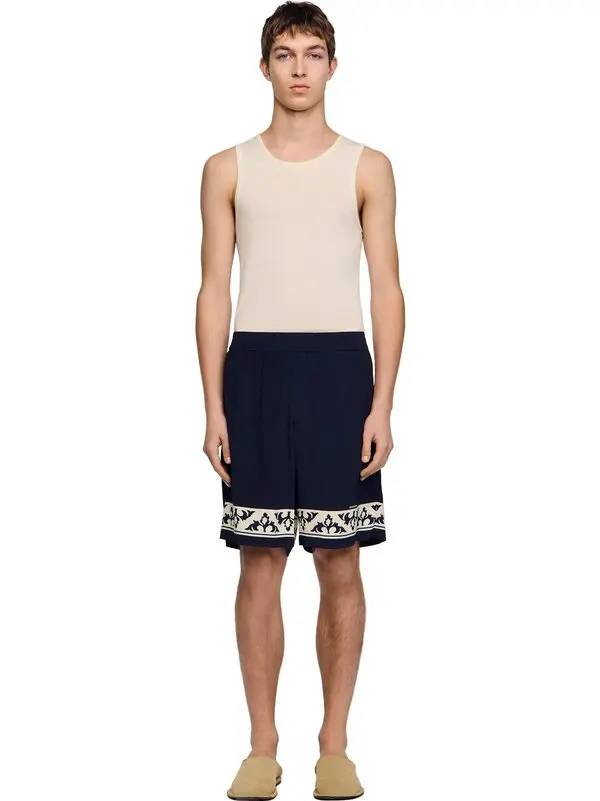 Sandro Abstract Print Flowy Shorts - Navy Blue