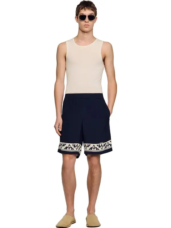 Sandro Abstract Print Flowy Shorts - Navy Blue