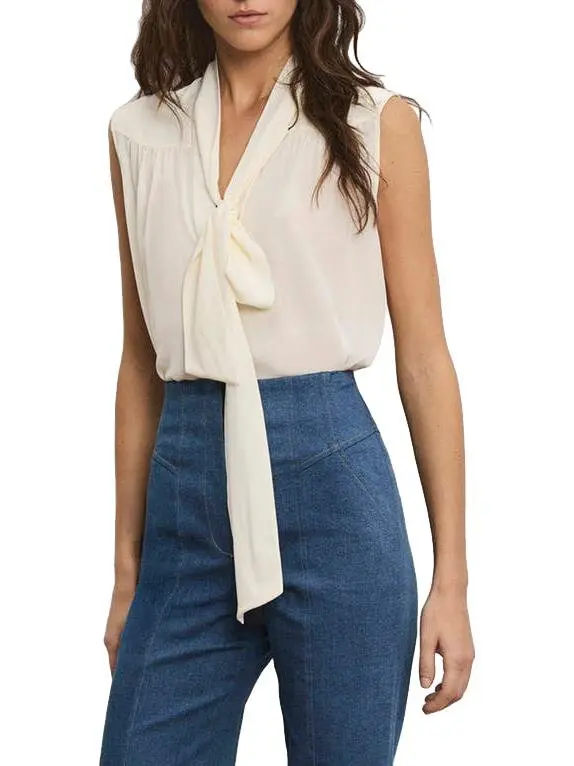 Veronica Beard Magnolia Tie Neck Sleeveless Shirt - Dove