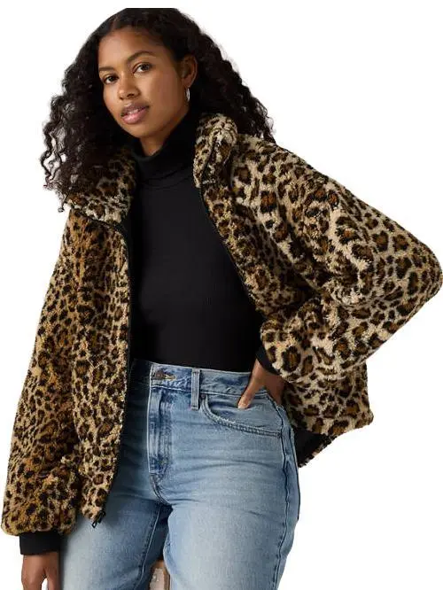 LEVI'S Sherpa Zip Up Teddy Jacket - Leopard