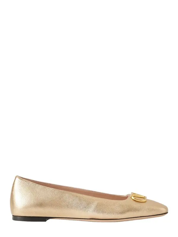 Valentino Garavani Vlogo Embellished Metallic Leather Ballet Flats - Gold