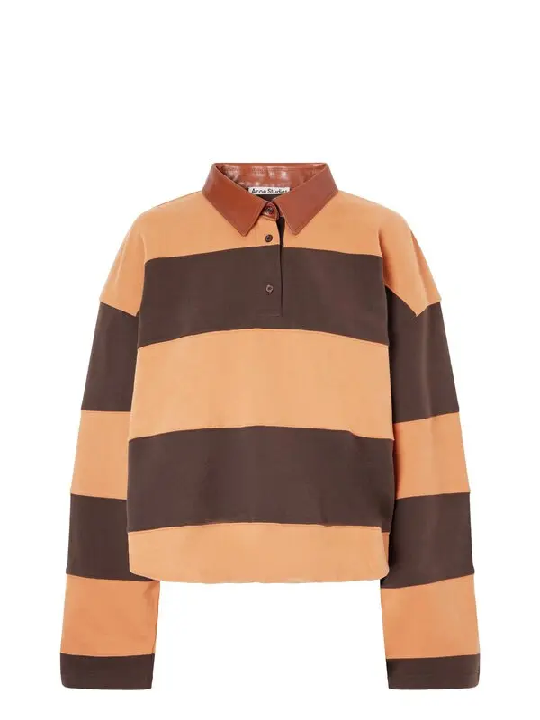 Acne Studios Striped Cotton-jersey Sweatshirt With Leather Trim - Orange