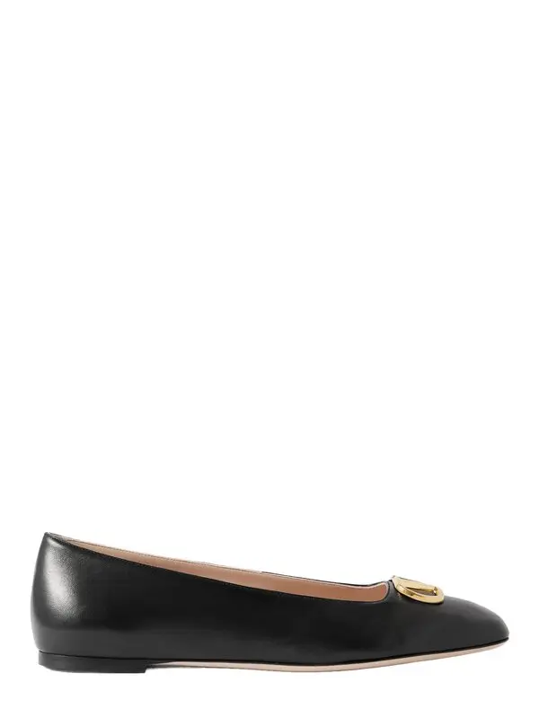 Valentino Garavani Vlogo Embellished Leather Ballet Flats - Black