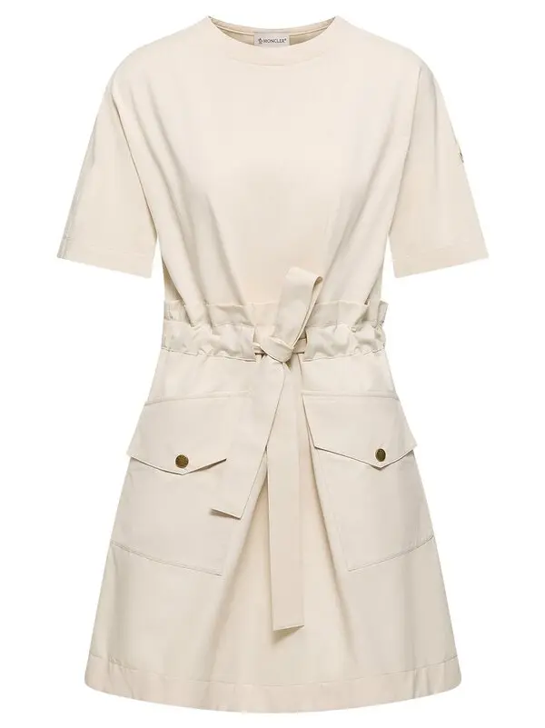 Moncler Belted Cotton Mini Dress - White
