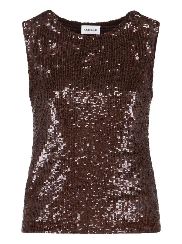 P.a.r.o.s.h Sequin Sleeveless Top - Brown