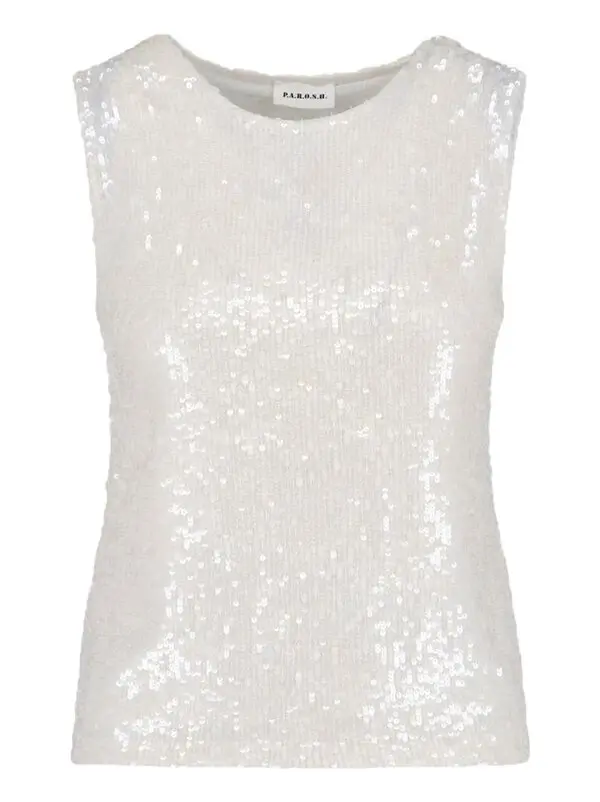P.a.r.o.s.h Sequin Sleeveless Top - White