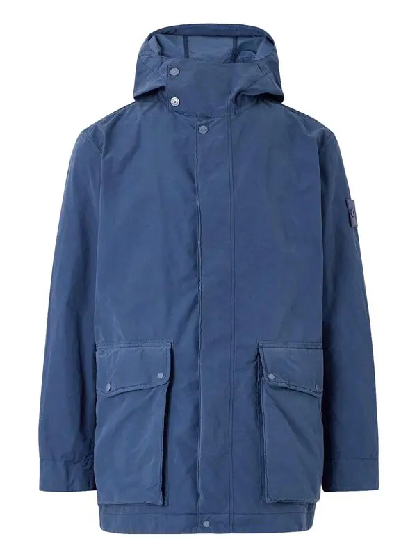 Stone Island Logo-appliquéd Garment-dyed Canvas Hooded Parka - Blue