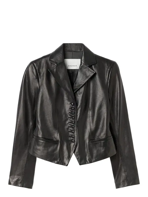 HOUSE OF DAGMAR Slim Tailored Lambskin Nappa Leather Blazer - Black
