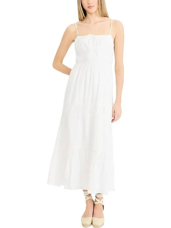 THE GOOD JOURNEY Sleeveless Tiered Midi Dress With Front Tie - Cloud Dancer White