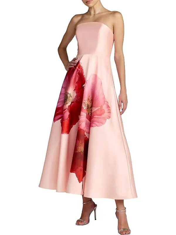Mac Duggal Strapless A-line Midi Dress - Blush Multi