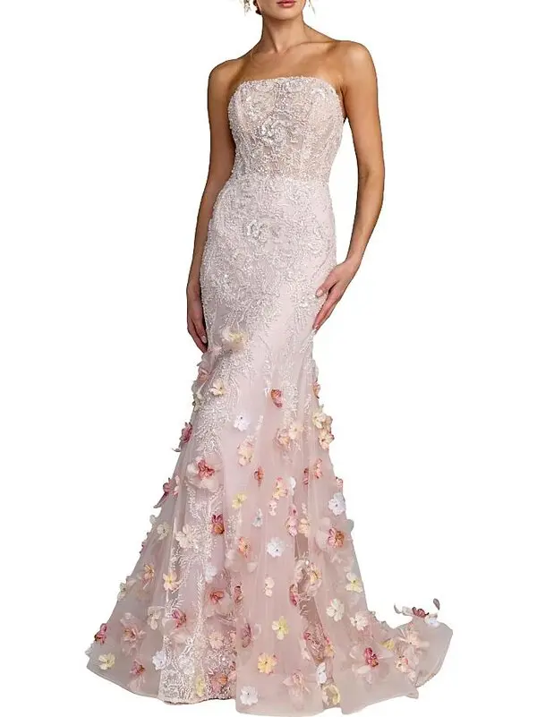 Mac Duggal Strapless Embroidered Mermaid Gown - Blush Multi