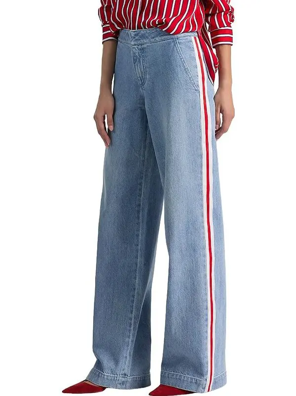 Alice + Olivia Mid-rise Straight Jeans - Edie Wash/off White/chili Pepper