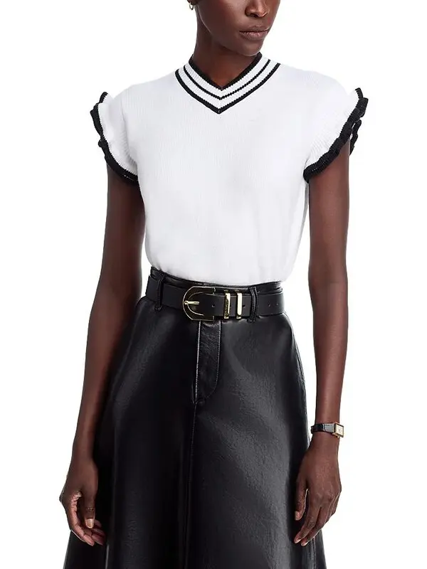 AREA STARS Trim Knit Top - White Black