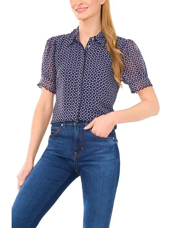CECE DUPRAZ Scalloped Short Sleeve Top - Night Horizon