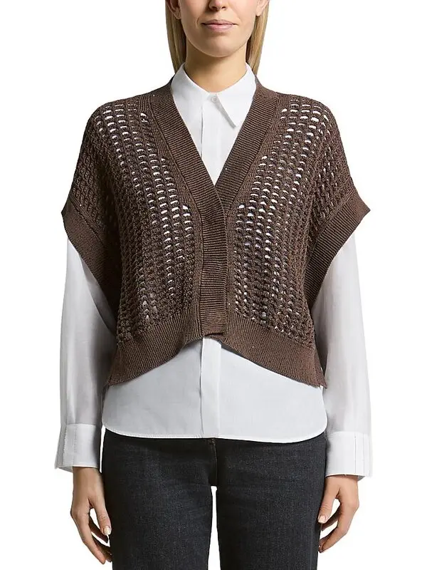 Peserico Cropped Cotton Blend Cardigan - Brown Bark