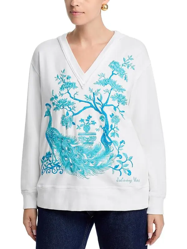 Johnny Was Relaxed Raw Detail Hoodie - White