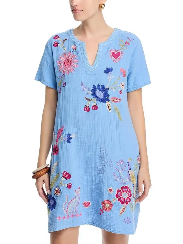Johnny Was V Neck Shift Dress - Della Robbia Blue