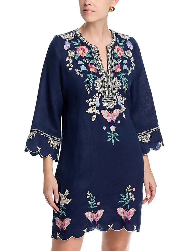 Johnny Was Linen Scallop Dress - Blue Night