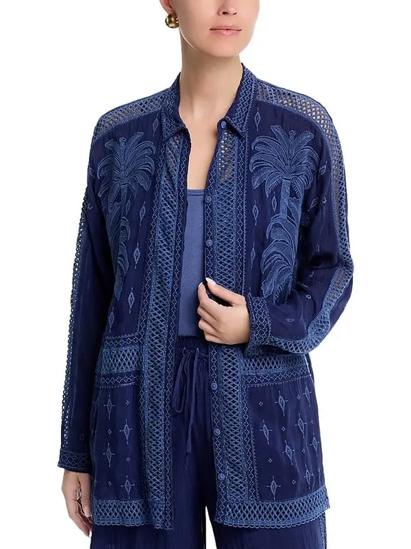 Johnny Was Slim Audrey Button Down Tunic - Blue Night