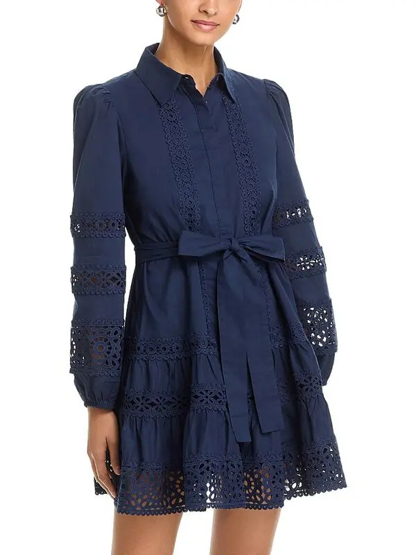LAYERED WITH LOVE Aubrey Embroidered Tie Front Shirt Dress - Navy
