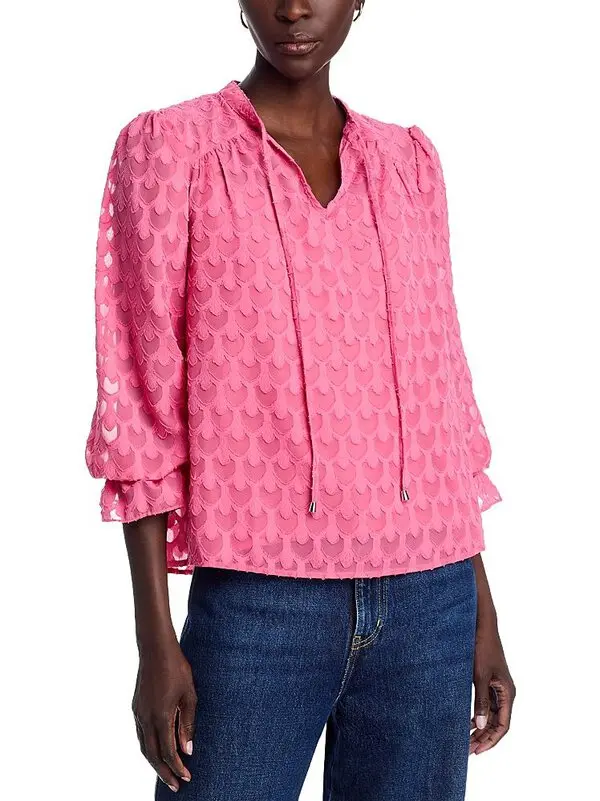 T Tahari Three Quarter Sleeve Split Neck Blouse - Parisian Pink