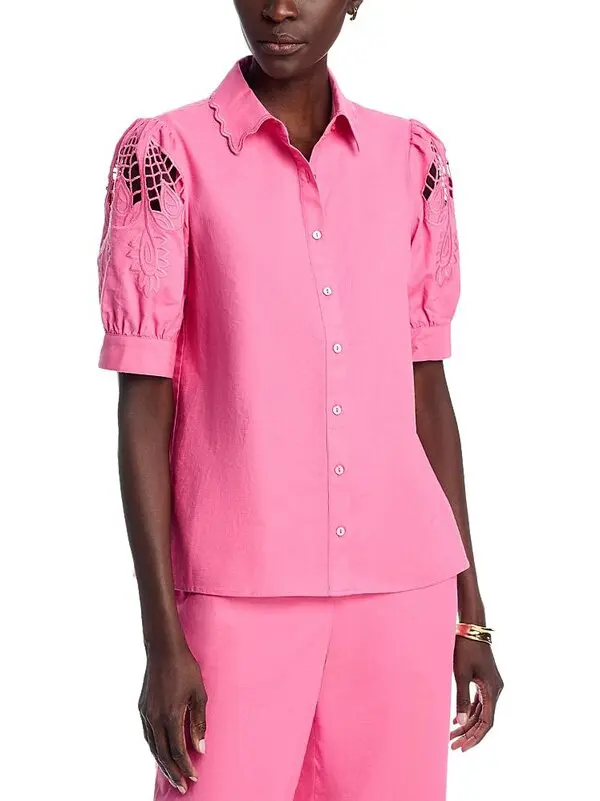 T Tahari Embroidered Sleeve Button-down Blouse - Parisian Pink