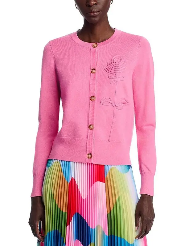 T Tahari Rose Applique Snap Front Cardigan - Parisian Pink