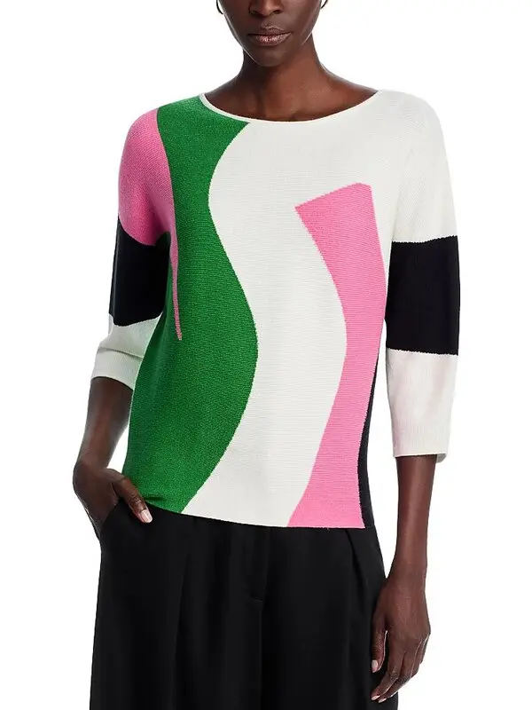 T Tahari Three Quarter Dolman Sleeve Colorblock Pullover - Spring Meadow