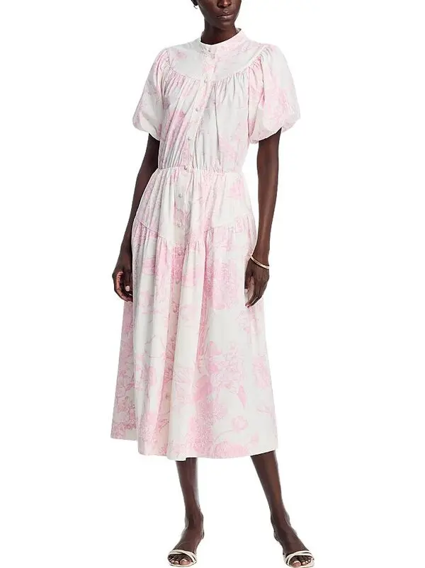 T Tahari Button Down Midi Dress - Etheral Garden