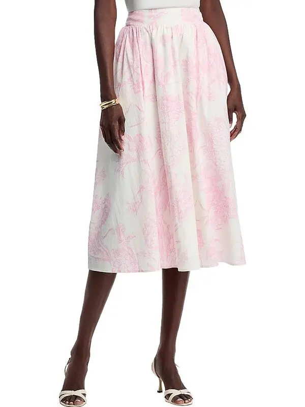 T Tahari Printed Pull On Midi Skirt - Etheral Garden