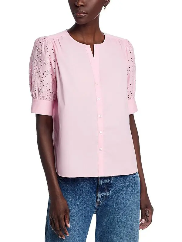T Tahari Embroidered Eyelet Button-down Blouse - Cosmic Rose
