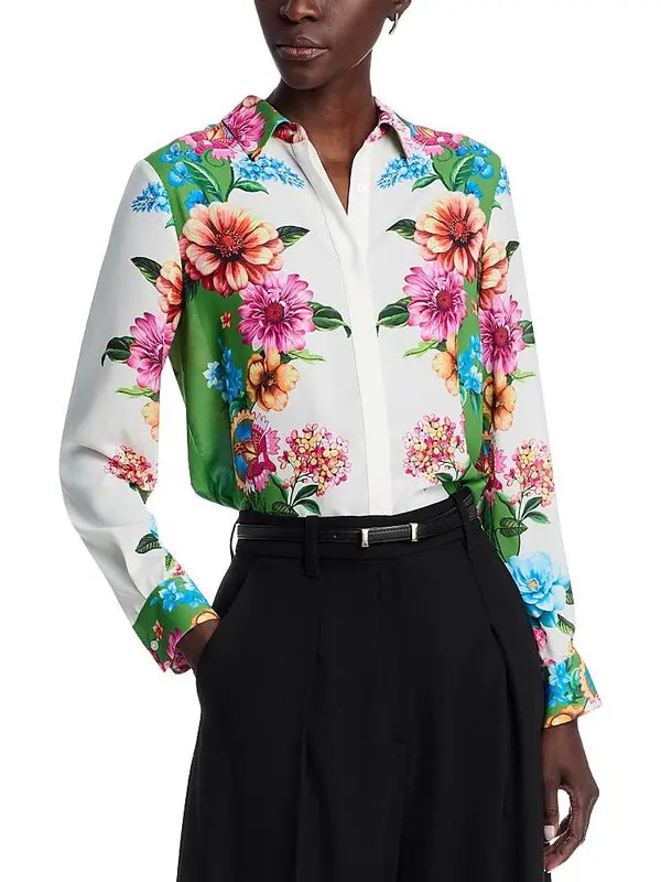 T Tahari Printed Button-down Blouse - Cosmic Garden
