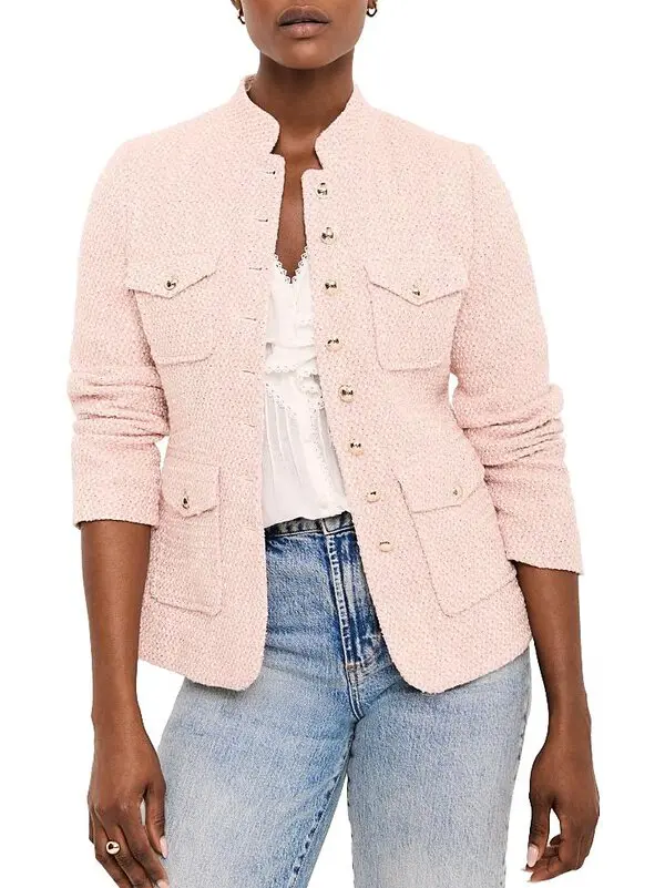 Mint Velvet Cotton Blend Boucle Jacket - Light Pink