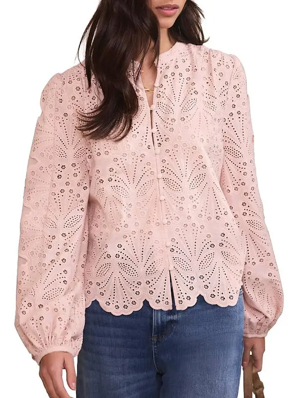 Mint Velvet Cotton Broderie Blouse - Light Pink