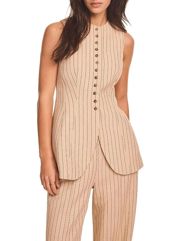 Mint Velvet Pinstripe Longline Waistcoat - Camel