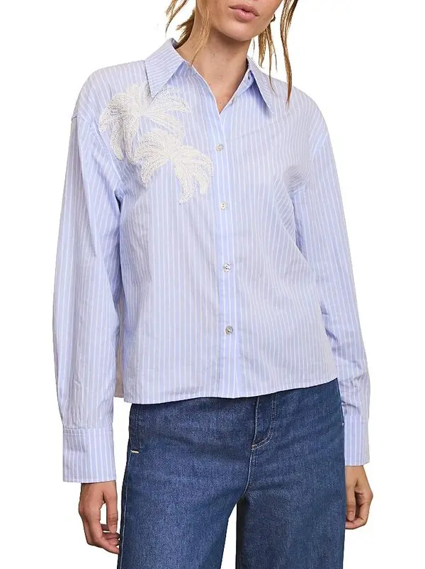 Mint Velvet Stripe Embroidered Shirt - Blue