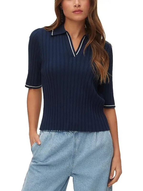 Vero Moda Knitted Polo Neck Top - Navy Blazer