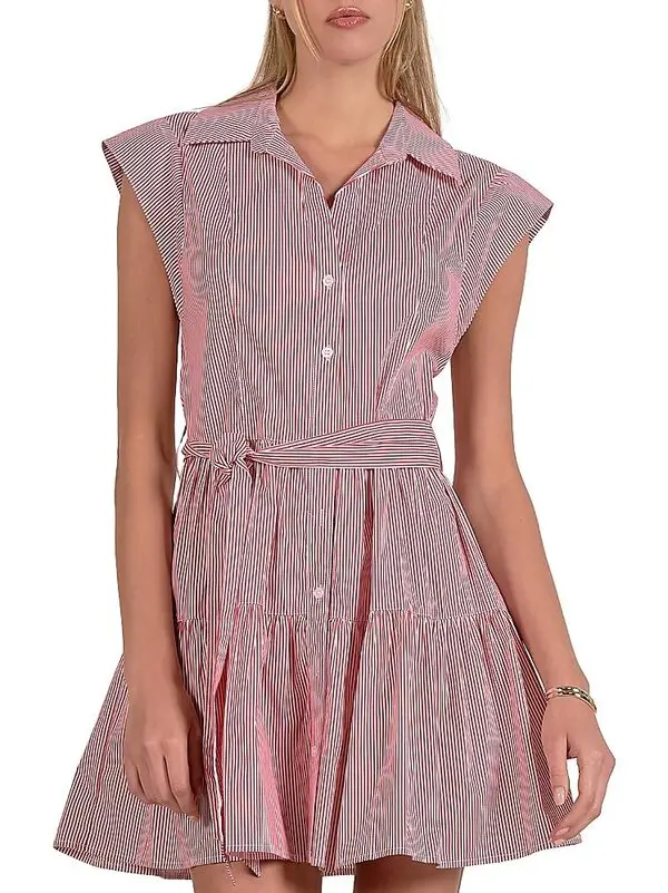 Elan Cap Sleeve Tiered Dress - Red Stripe