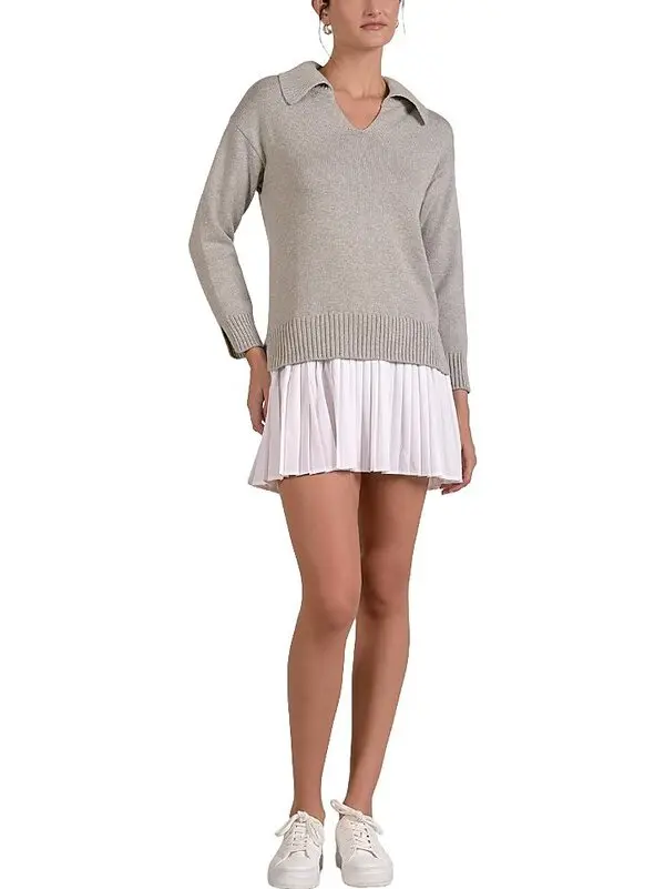 Elan Layered Look Sweater Dress - Grey/ White