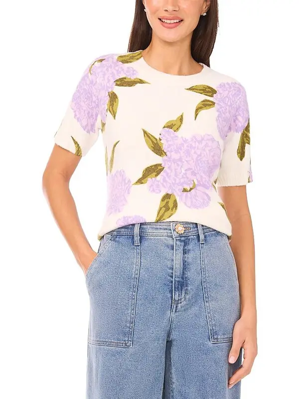 CECE DUPRAZ Floral Print Hydrangea Sweater - Orchid Petal