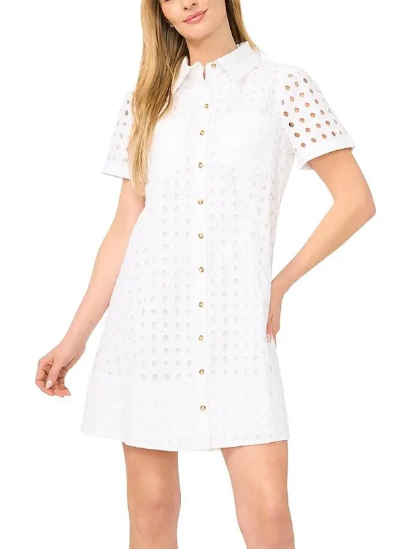 CECE DUPRAZ Collared Button-down Babydoll Dress - Ultra White