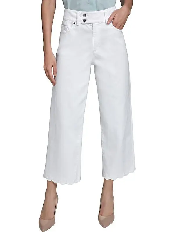 Karl Lagerfeld Paris High-rise Ankle Jeans With Scalloped Hem - White Denim