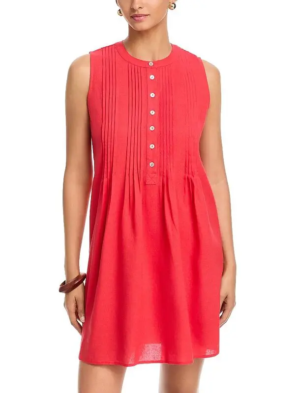 SINGLE THREAD Pintuck Sleeveless Short Dress - Tomato Red