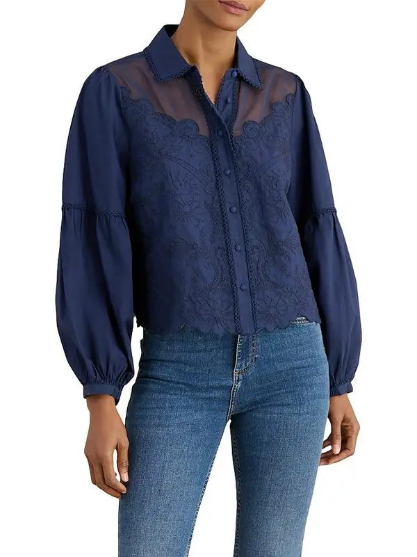 HOBBS LONDON Embroidered Blouse - Midnight Navy