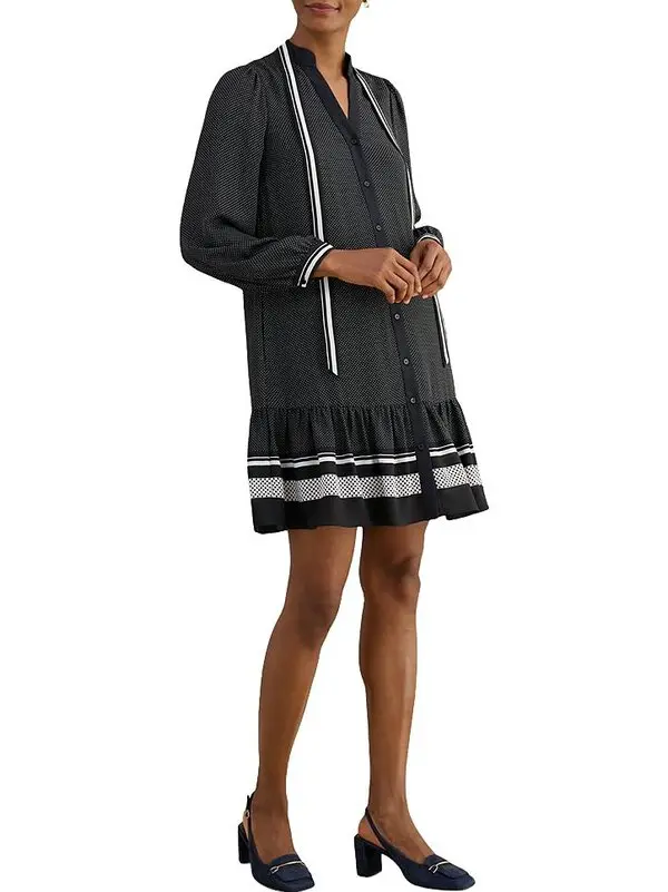 HOBBS LONDON Valerie Printed Tie Neck Dress - Navy Ivory