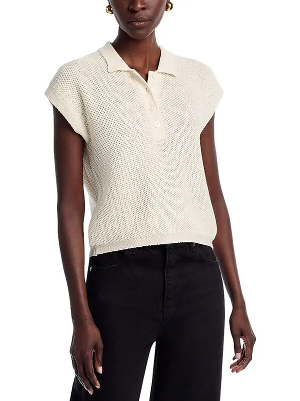 Majestic Filatures Knit Cap Sleeve Polo Top - Milk