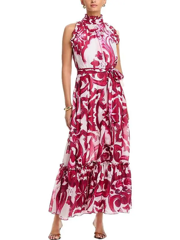 NANCY YANG Floral Halter Dress - Plum