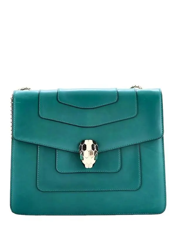 BVLGARI Medium Serpenti Forever Square Leather Shoulder Bag - Green