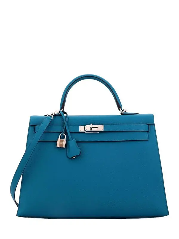 Hermès Kelly 35 Handbag With Palladium Hardware - Bleu Izmir