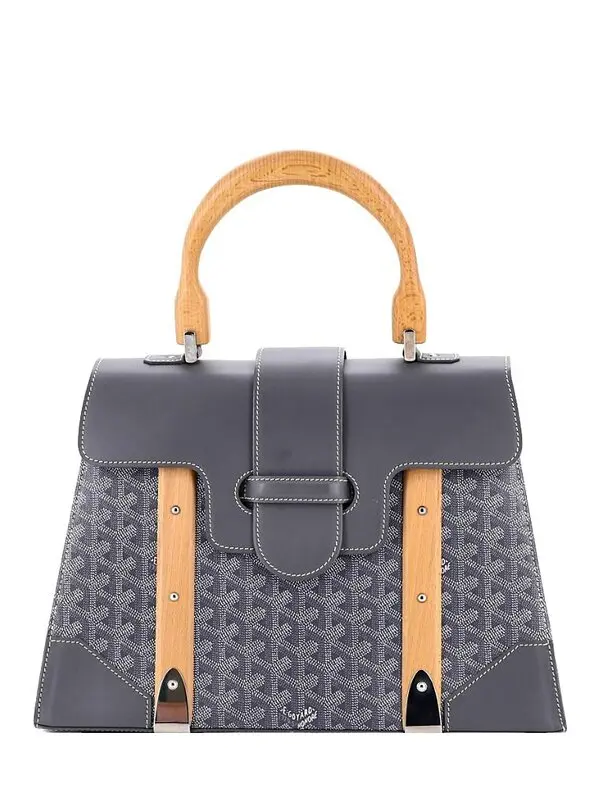 Goyard Saigon Mm Top Handle Bag Coated Canvas With Leather - Gray